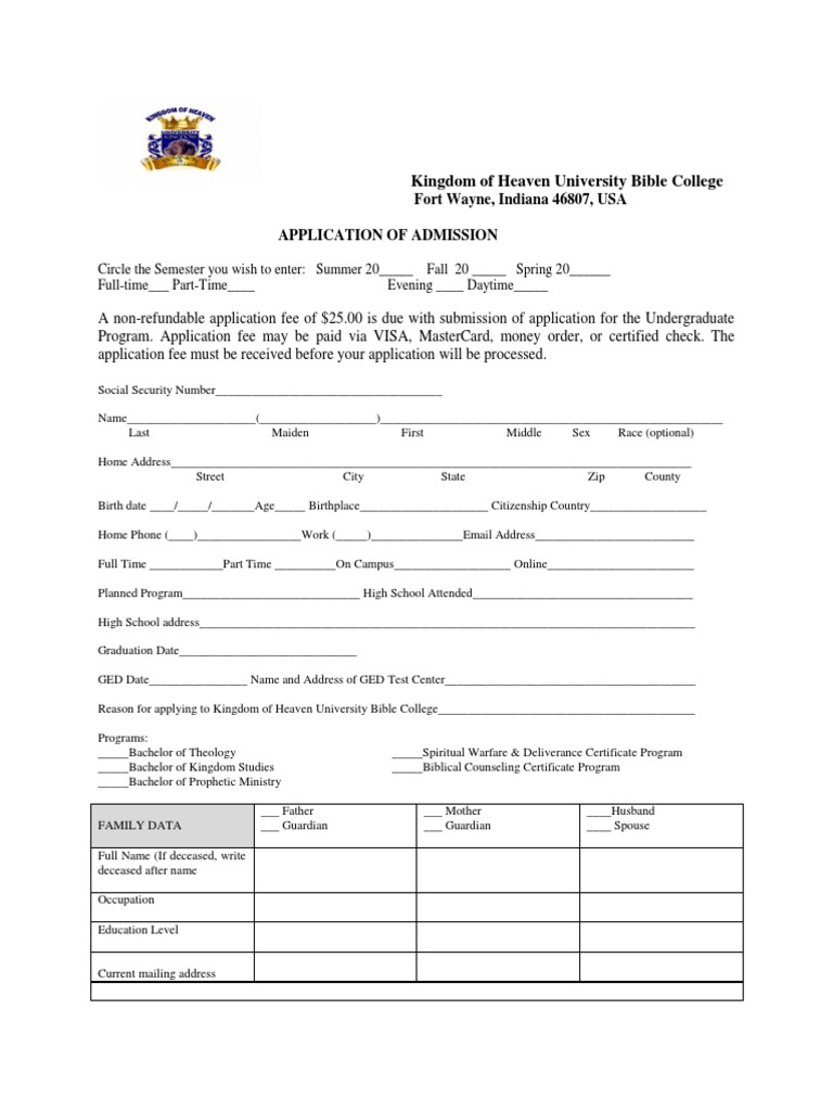 KBC Bible College Application | PDF | Secondary School | Further Education