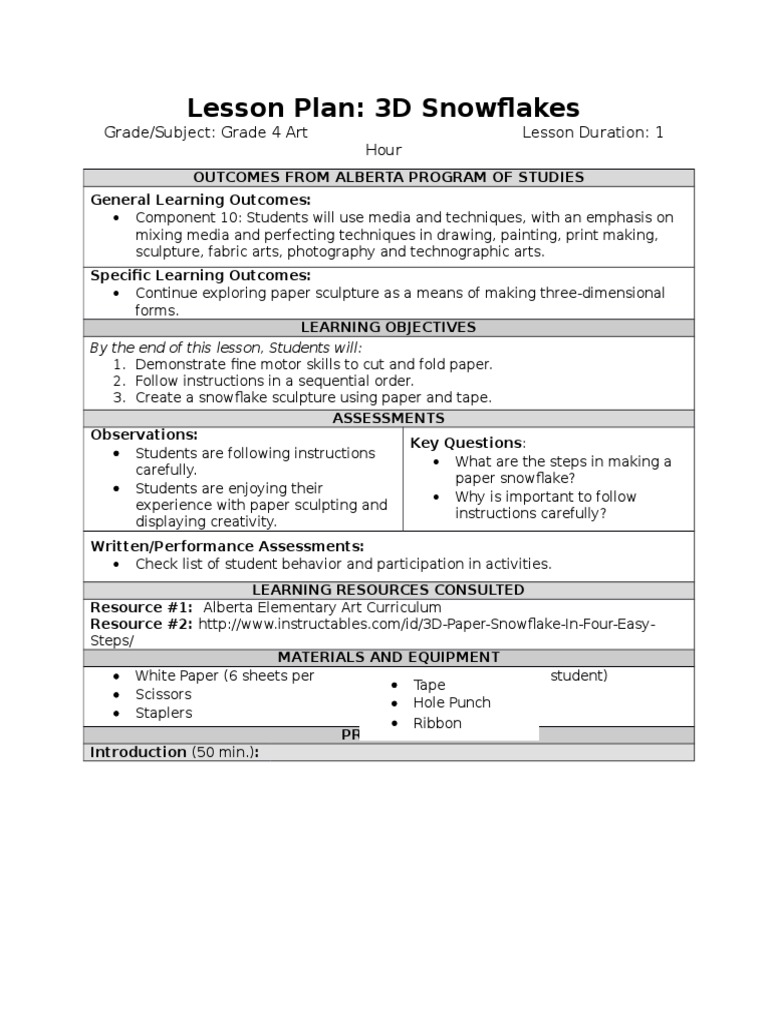 Art - Snowflakes Lesson | PDF | Educational Psychology | Education Theory