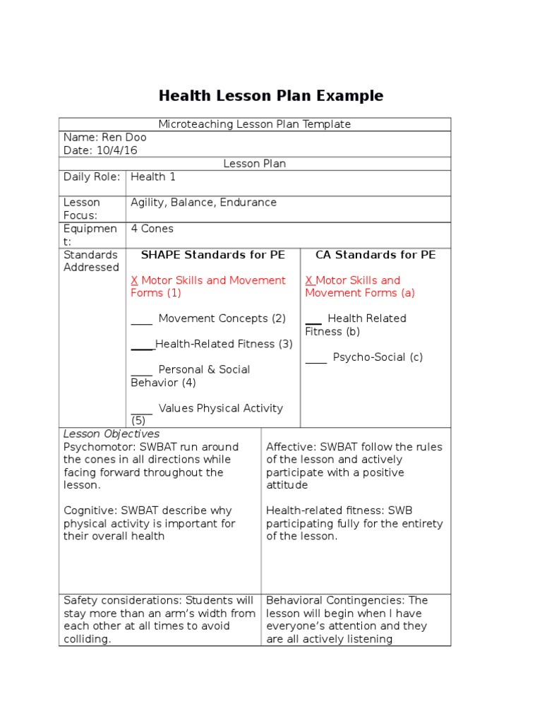 Health 1 Lesson Plan | PDF | Lesson Plan | Physical Fitness