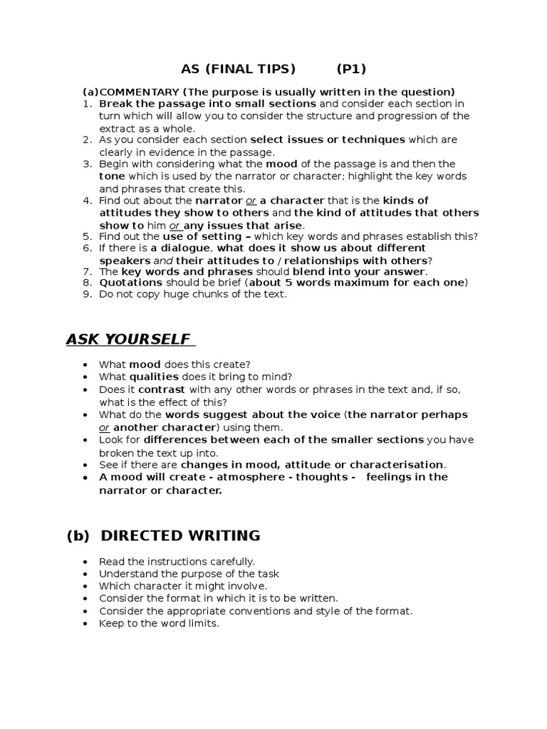 Ask Yourself: As (Final Tips) (P1) | PDF | Audience | Narrative