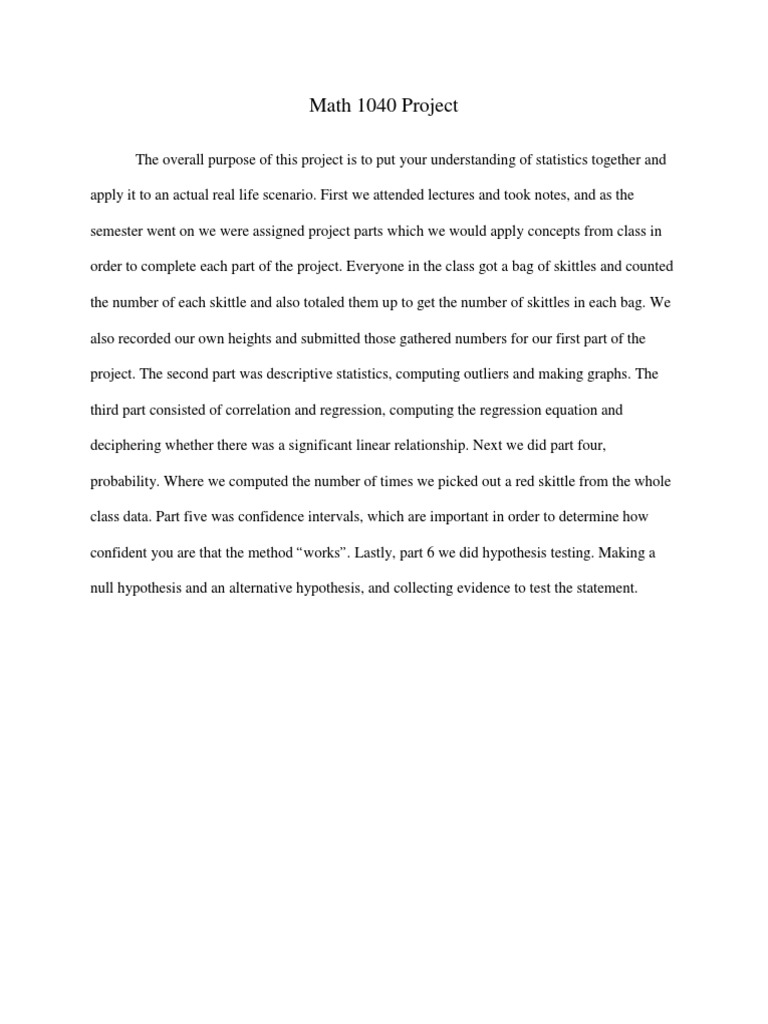 Math 1040 Final Project Pdf Confidence Interval Correlation And