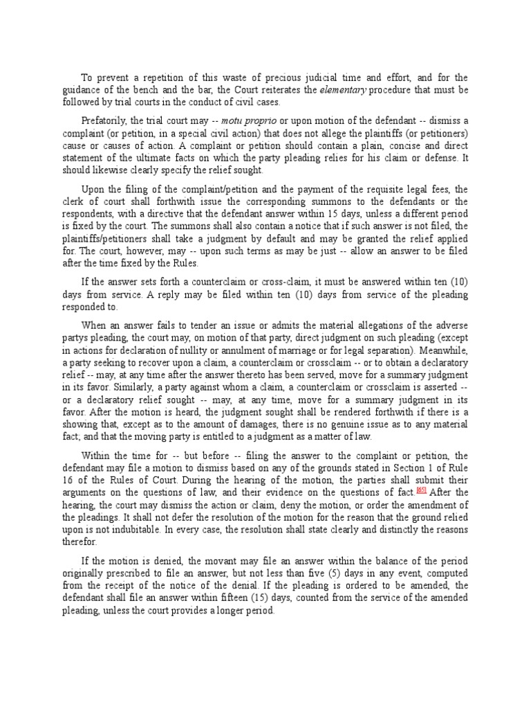RTC Procedure in Civil Cases | PDF | Pleading | Lawsuit
