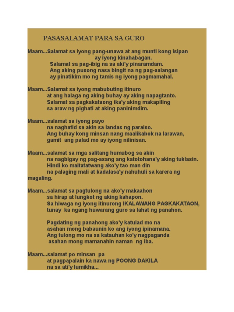 Pasasalamat para Sa Guro | PDF