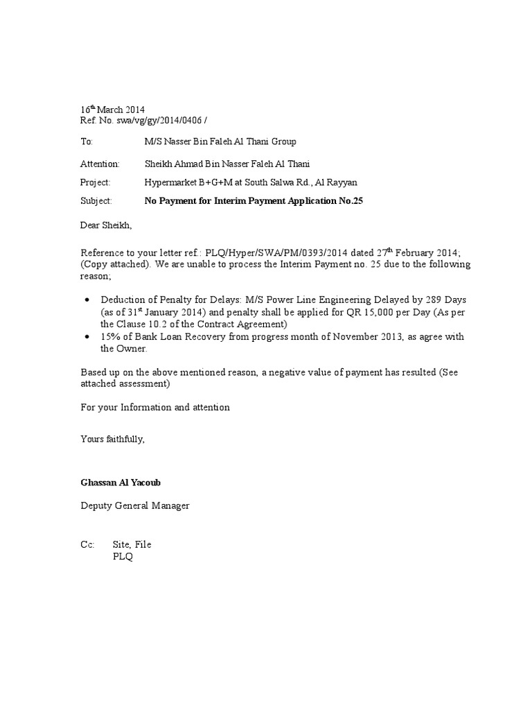 Interim Payment Application No. 25 Denied | PDF