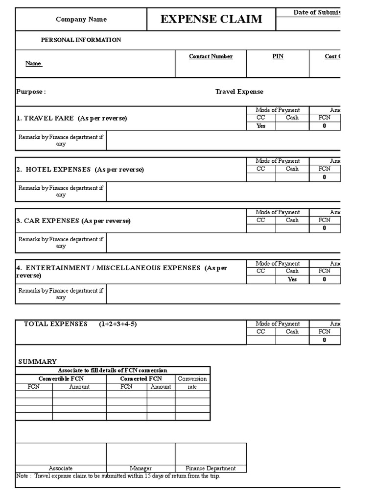 Travel and Expense Claim Form | PDF | Business | Finance & Money Management