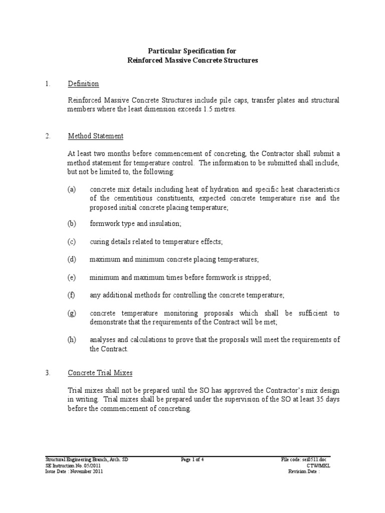 Particular Specification For Reinforced Massive Concrete Structures ...