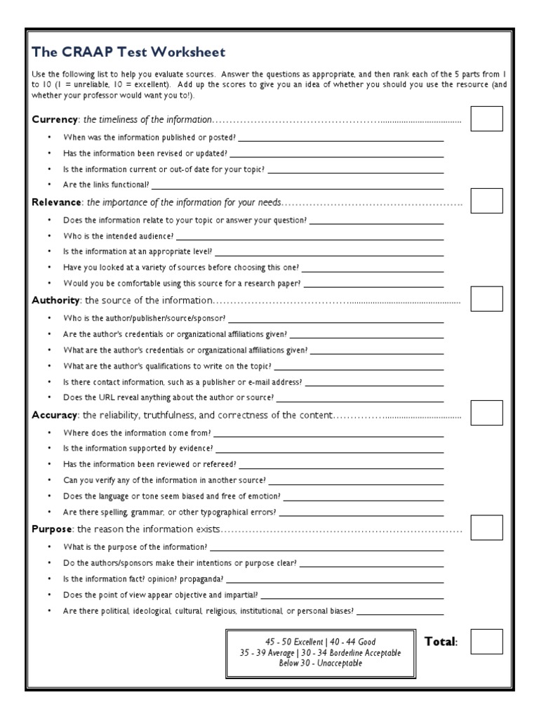 CRAAP Test Source Evaluation Worksheet | PDF