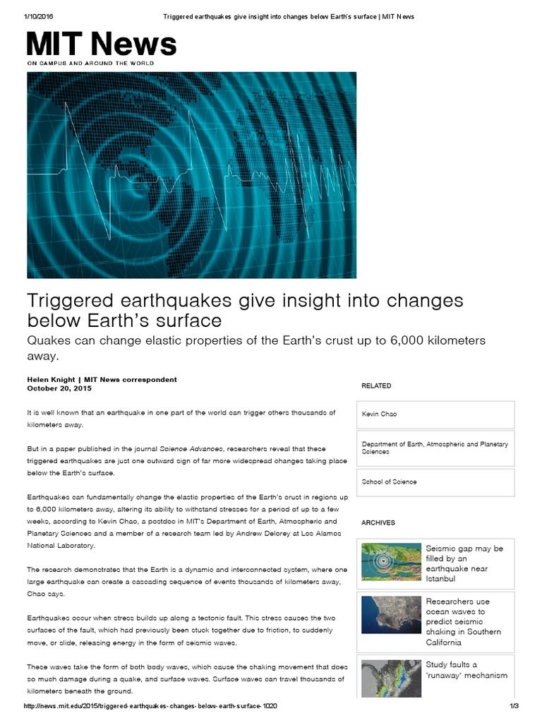 Triggered Earthquakes and Earth's Changes | PDF | Geological Hazards ...