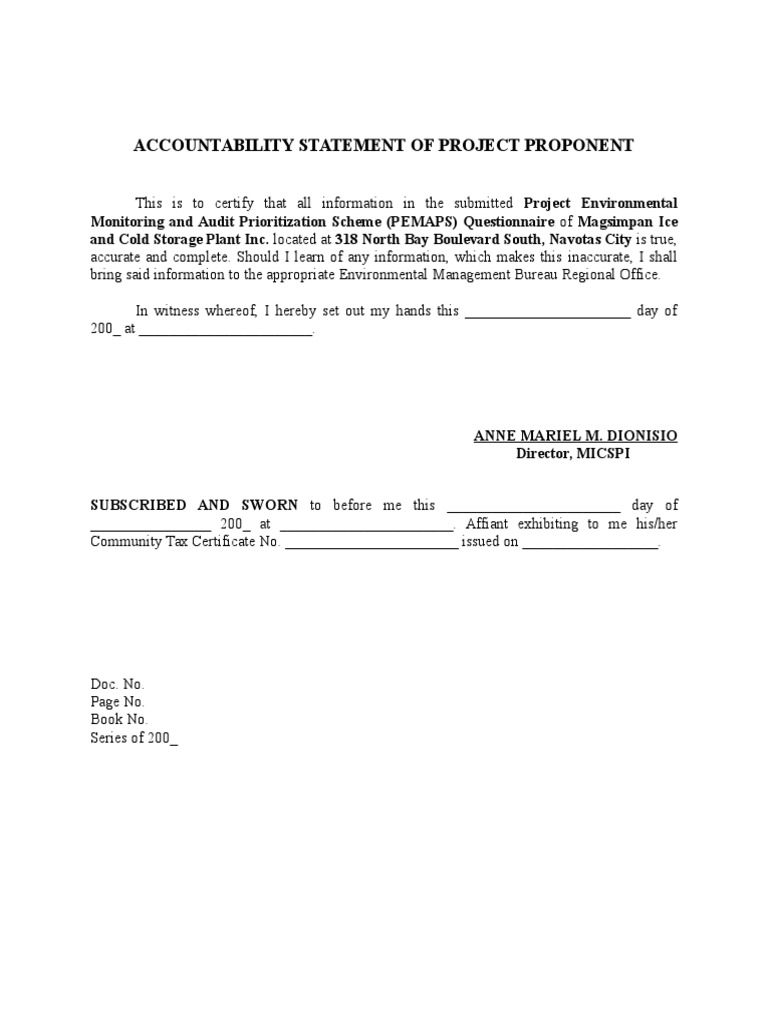 Pemaps Accountability Statement Of Project Proponent PDF