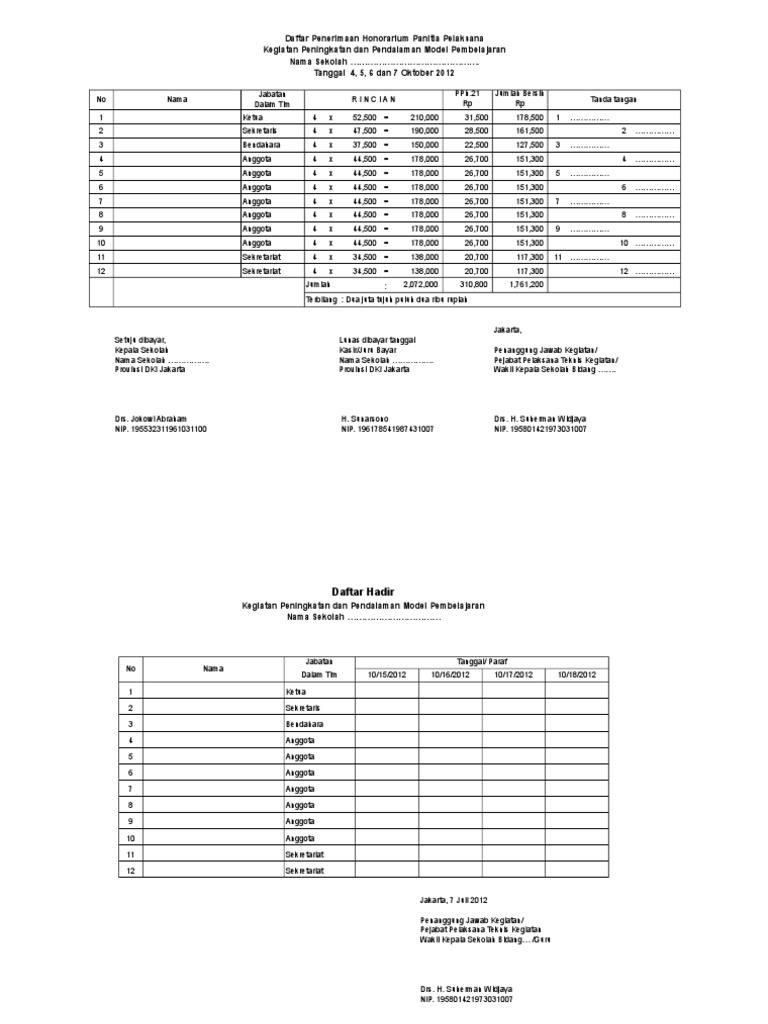 Contoh Format Honor Panitiaxls | PDF
