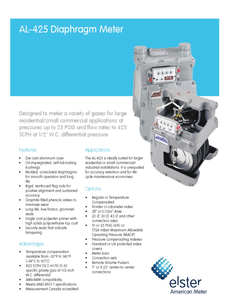 Elster AL425 Diaphragm Meter | PDF | Pressure | Mechanical Engineering