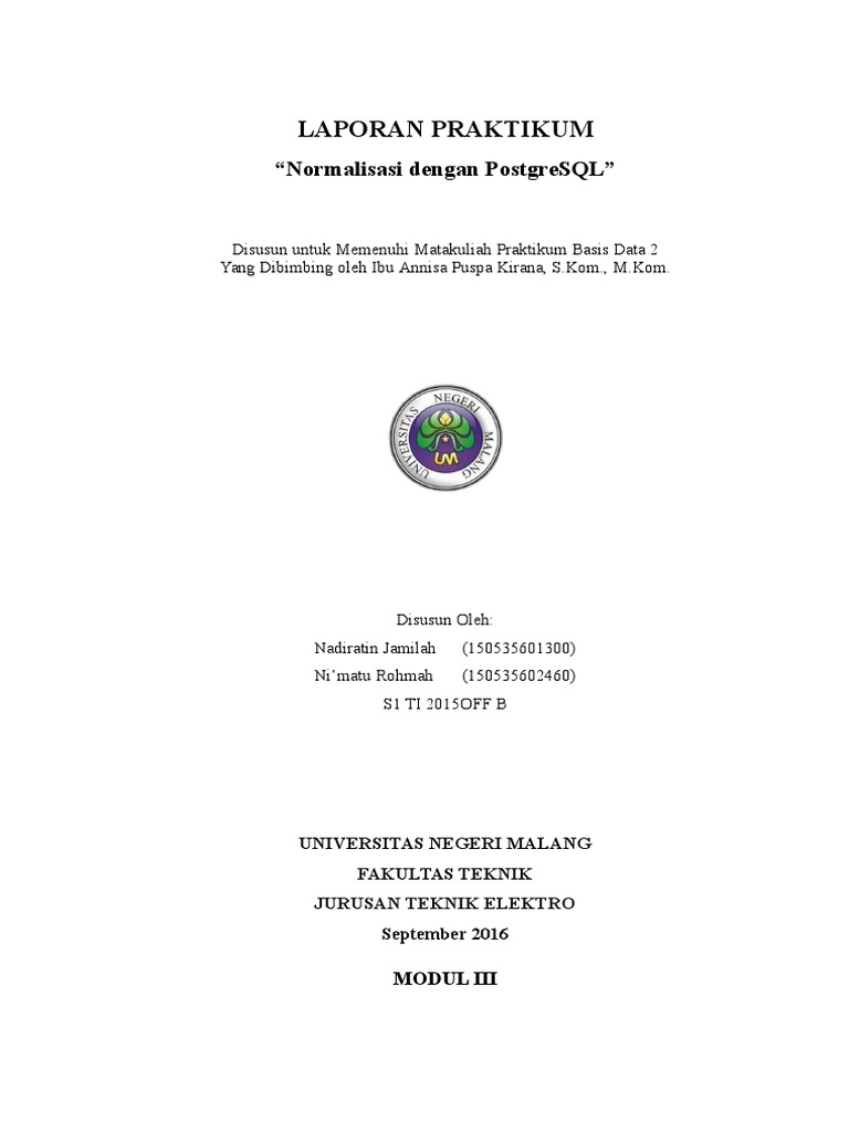 Studi Kasus Basis Data Normalisasi Dengan Menggunakan PostgreSQL 19 | PDF