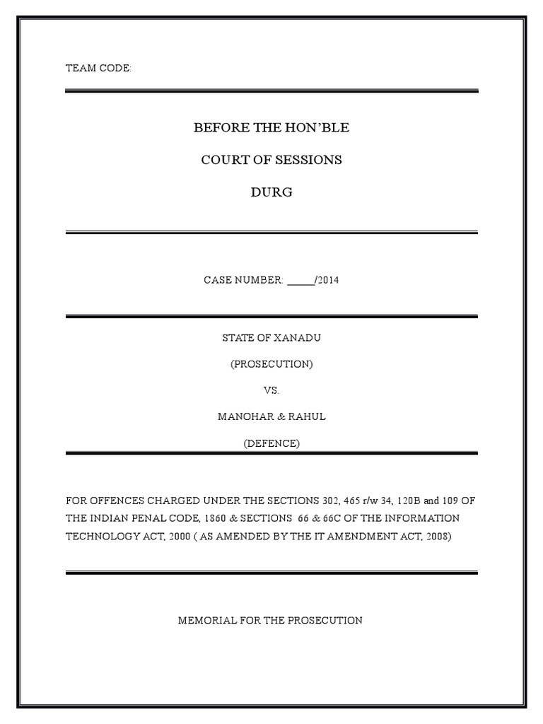 Memorial For Prosecution | PDF | Conspiracy (Criminal) | Fraud