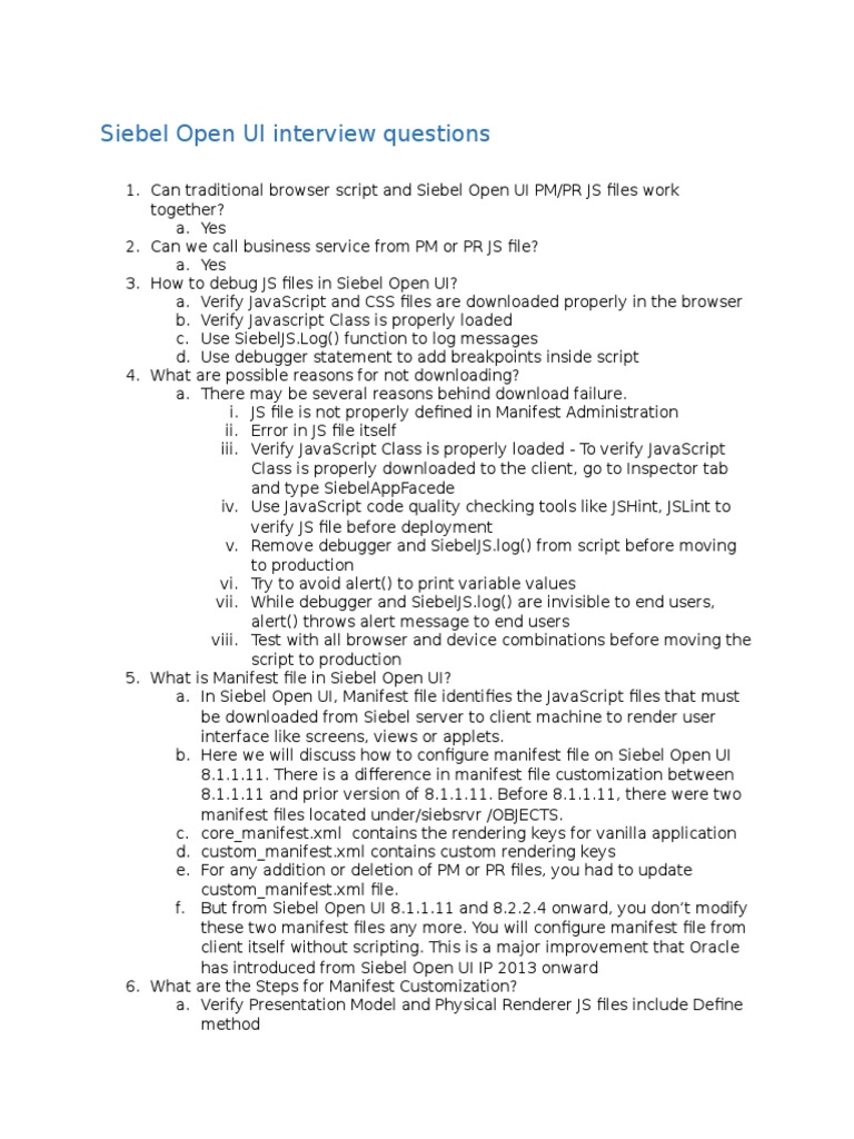 Siebel Open UI Interview Questions | PDF | Java Script | Cascading Style Sheets