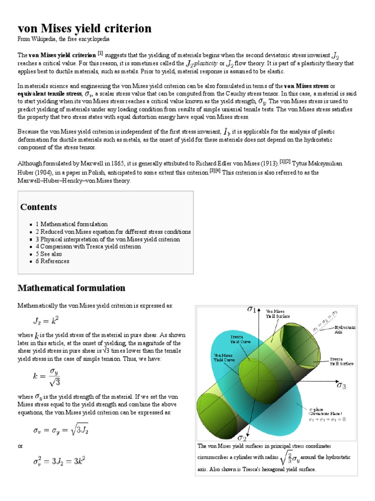 Von Mises Yield Criterion - Wikipedia, The Free Encyclopedia | Yield ...