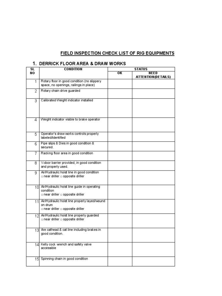 Checklist of Rig Equipment PDF | PDF