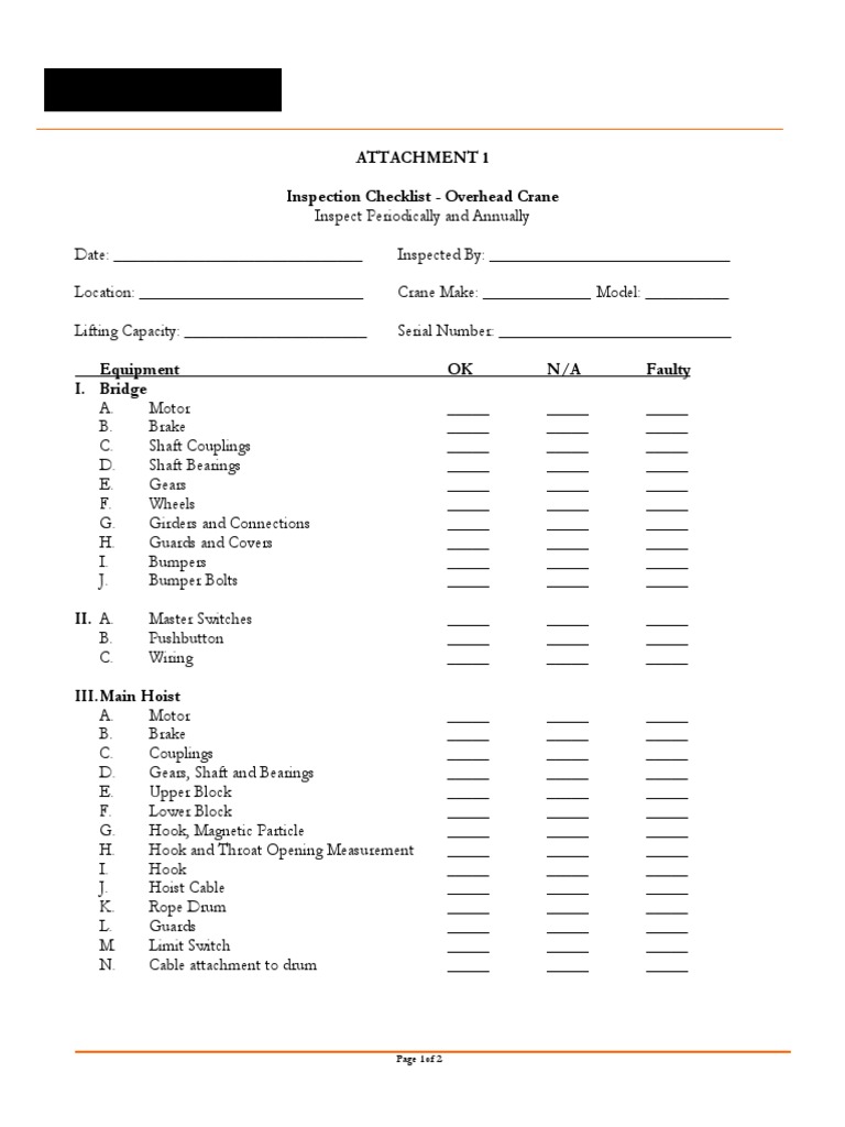 Inspection Checklist Overhead Crane | PDF