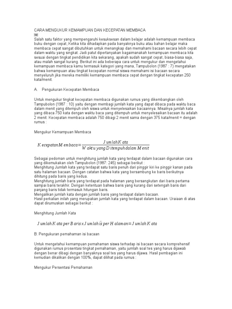 Cara Mengukur Kemampuan Dan Kecepatan Membaca | PDF | Karier & Perkembangan