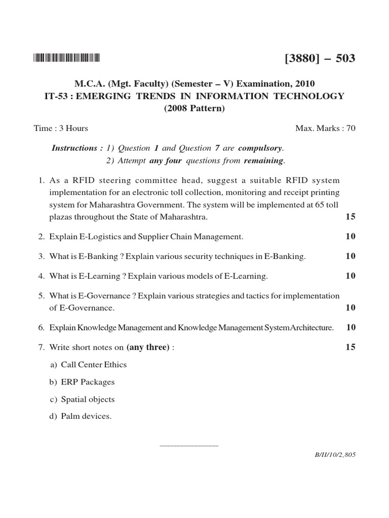 MCA Papers | Management Information System | Parallel Computing