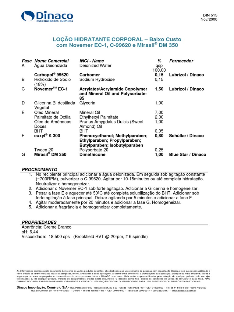 DIN 515 L Hidrat Corporal Bxo Custo Mirasil DM 350 | PDF