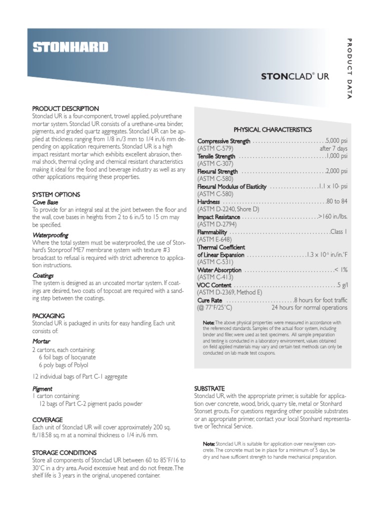 Stonclad Ur Product Data PDF | PDF