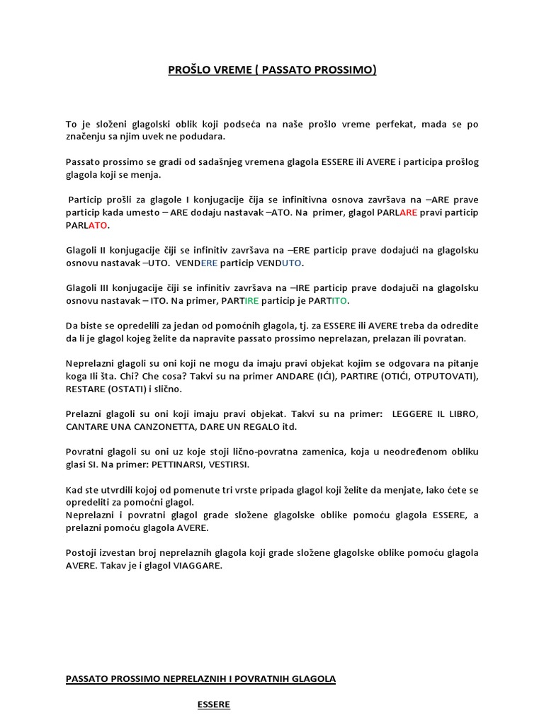 Proslo Vreme (Il Passato Prossimo) | PDF