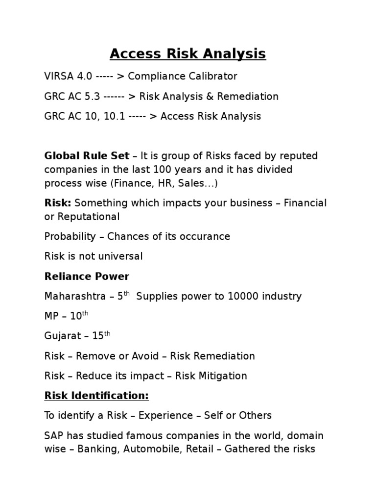 Access Risk Analysis Summary | PDF | Risk | Risk Management