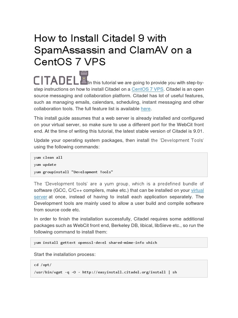 How To Install Citadel 9 With SpamAssassin and ClamAV On A CentOS 7 VPS ... How To Install Citadel 9 With SpamAssassin and ClamAV On A CentOS 7 VPS ...