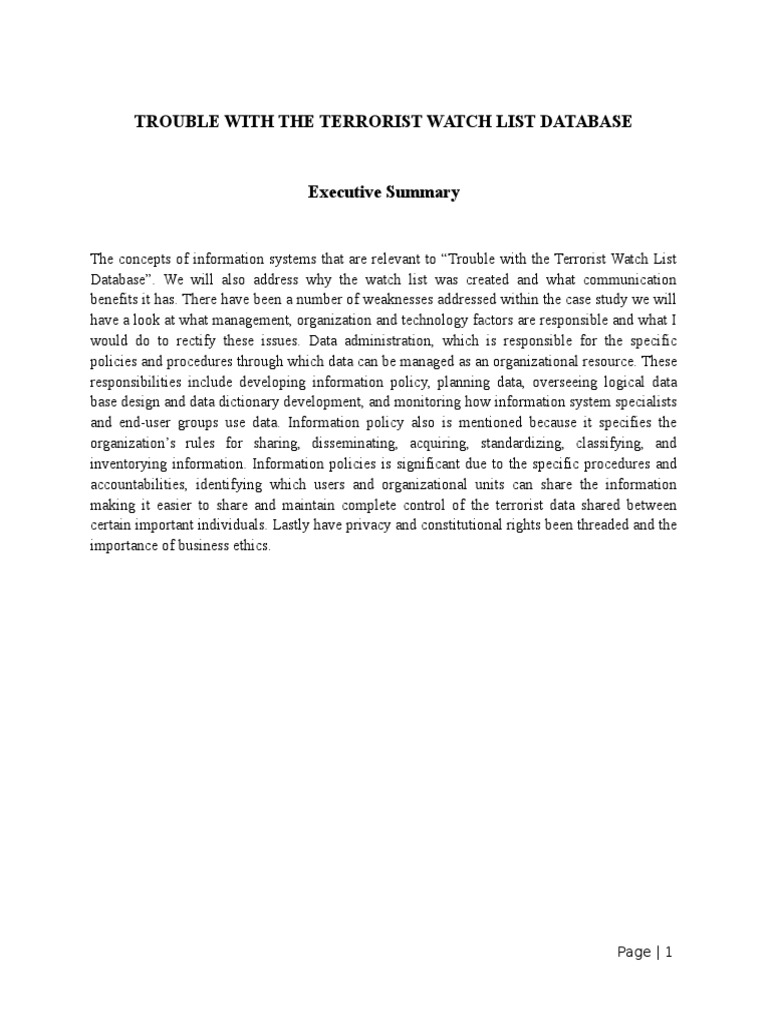 Trouble With The Terrorist Watch List Database: Page - 1 | PDF ...