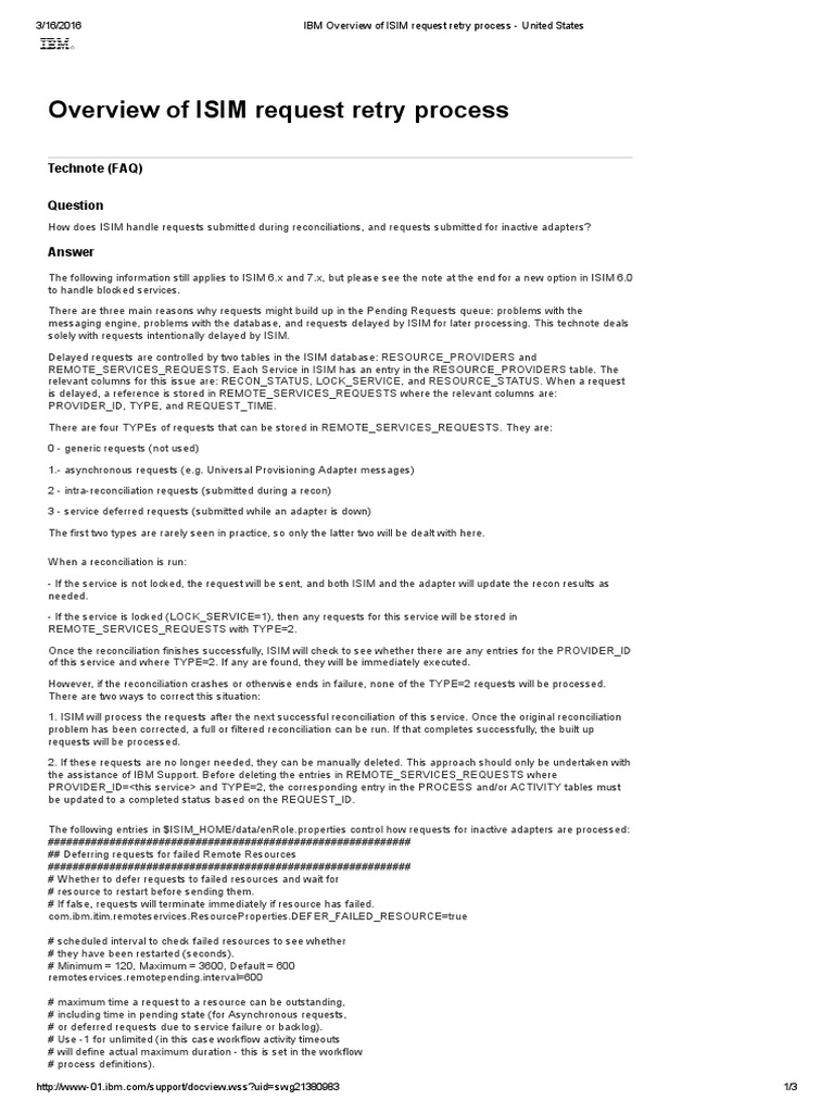 IBM Overview of ISIM Request Retry Process - United States | PDF ...