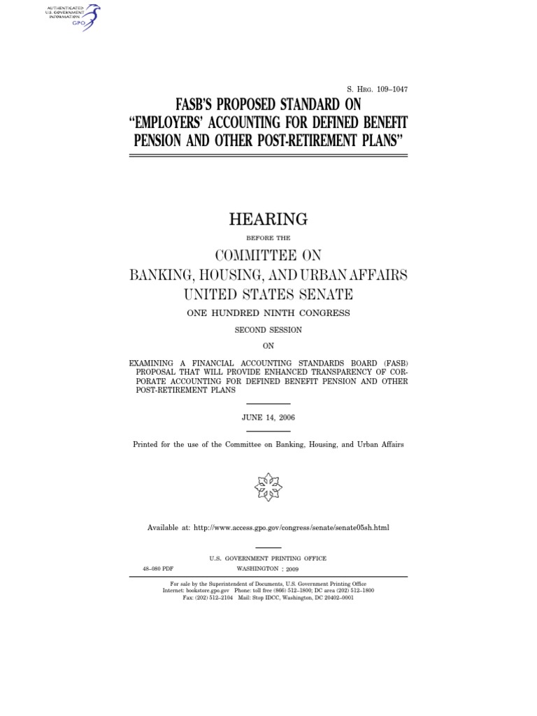 Senate Hearing, 109TH Congress - Fasb's Proposed Standard On ...