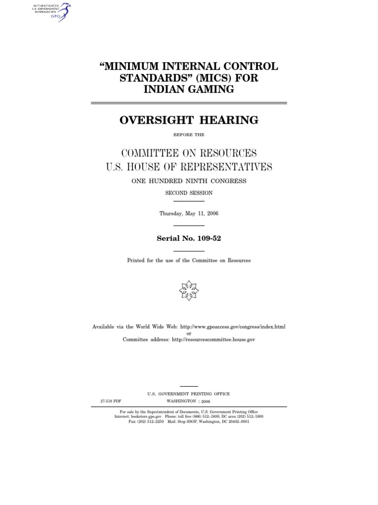 House Hearing, 109TH Congress - ''Minimum Internal Control Standards ...