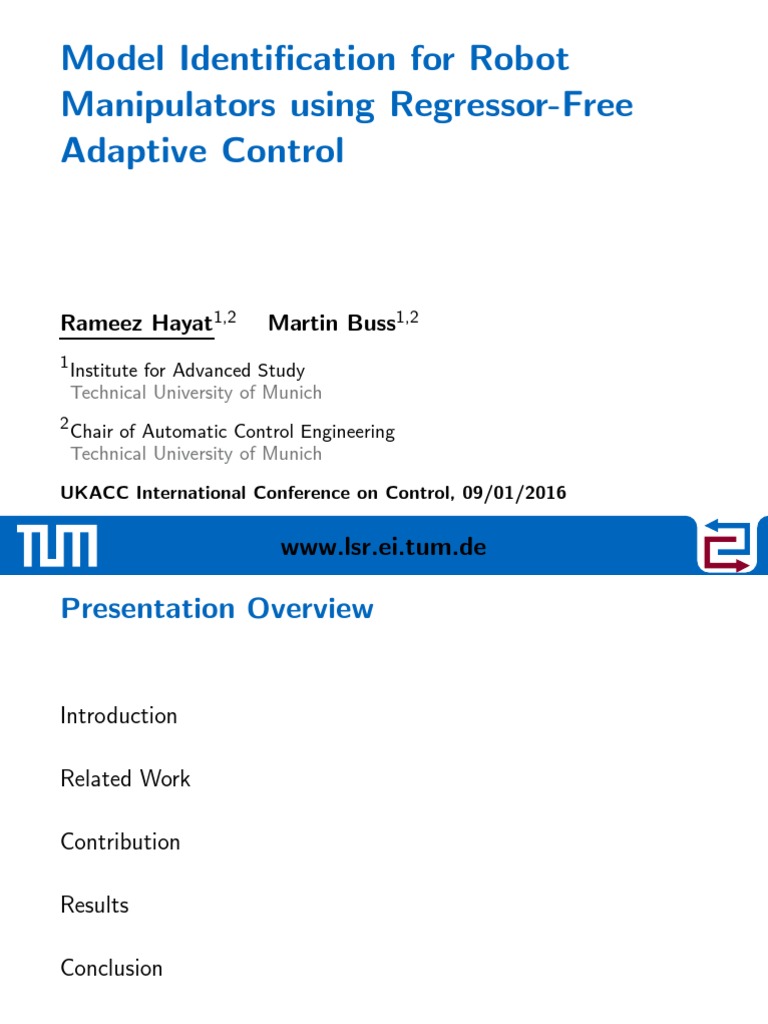 Model Identification for Robot Manipulators using a Regressor-Free Adaptive Control Approach ...