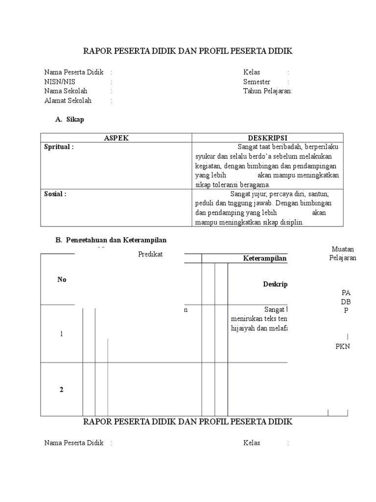 Rapor Peserta Didik Dan Profil Peserta Didik | PDF
