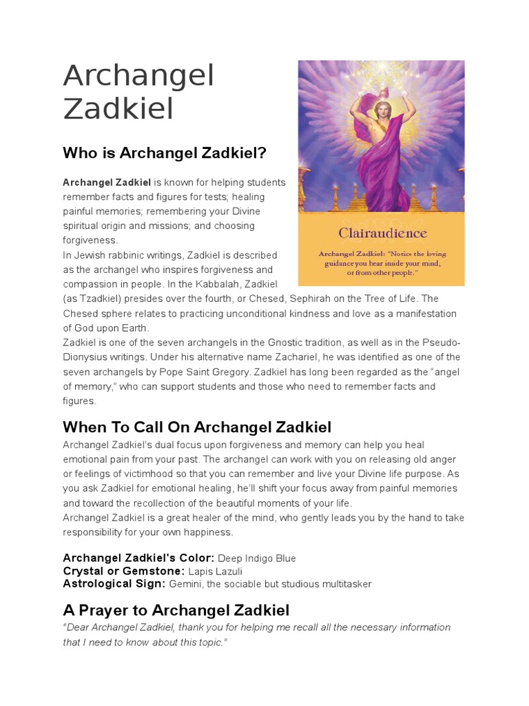 Archangel Zadkiel: Angel of Memory and Forgiveness | PDF