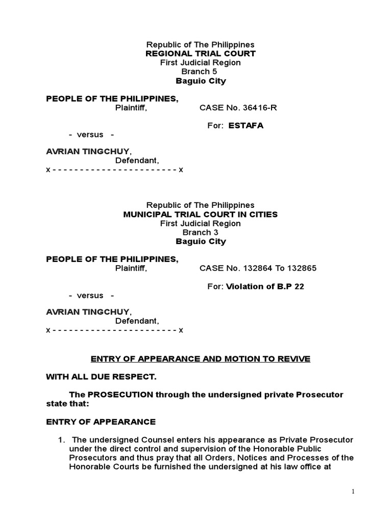 Motion To Revive | PDF