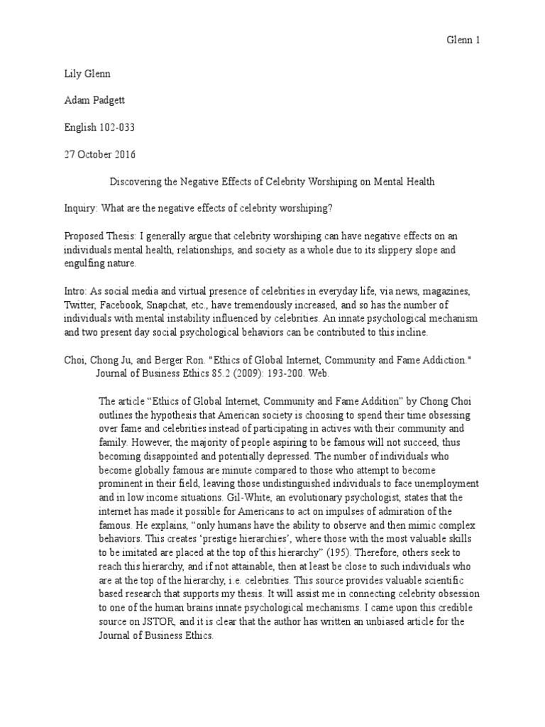 Annotated Bibliography English 102 | PDF | Celebrity | Psychology