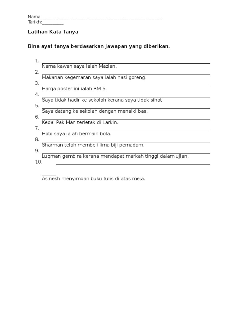 Latihan Kata Tanya 2 | PDF