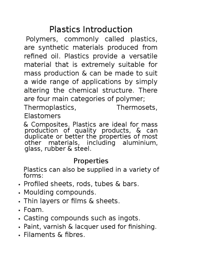 Plastics Introduction: Properties | PDF