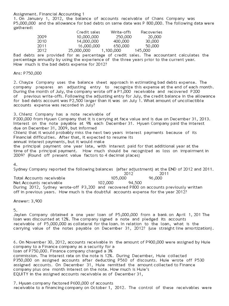 Assignment Fin Acc | PDF | Bad Debt | Debits And Credits