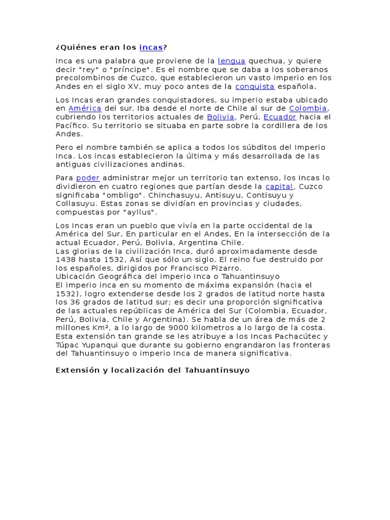 Quiénes Eran Los Incas | PDF | Imperio Inca | Andes