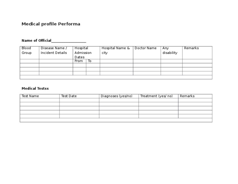 Medical Profile Performa: Name of Official | PDF
