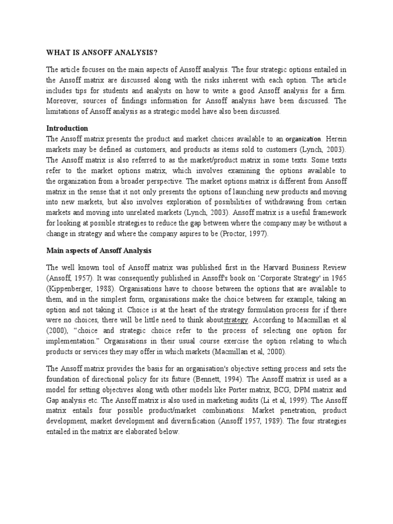 Understanding Ansoff Analysis Matrix | PDF | Strategic Management ...