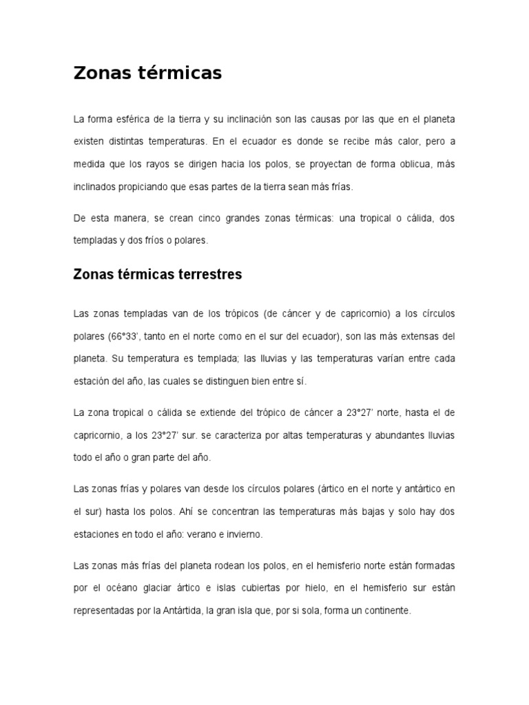 Zonas Térmicas de la Tierra: Tipos y Características | PDF | Ciencia y ...