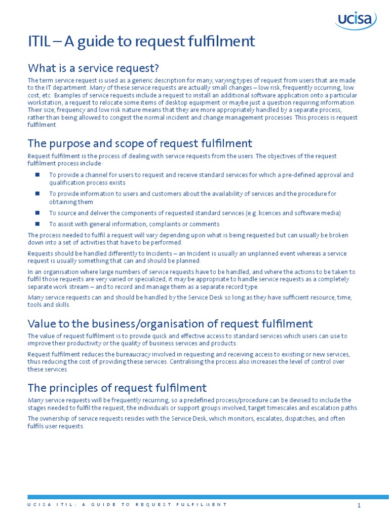 ITIL - A Guide To Request Fulfilment PDF | PDF | Itil | Accountability
