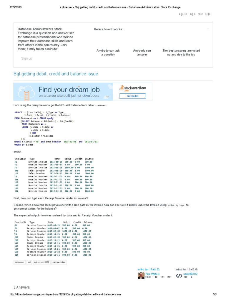SQL Server - SQL Getting Debit, Credit and Balance Issue - Database ...