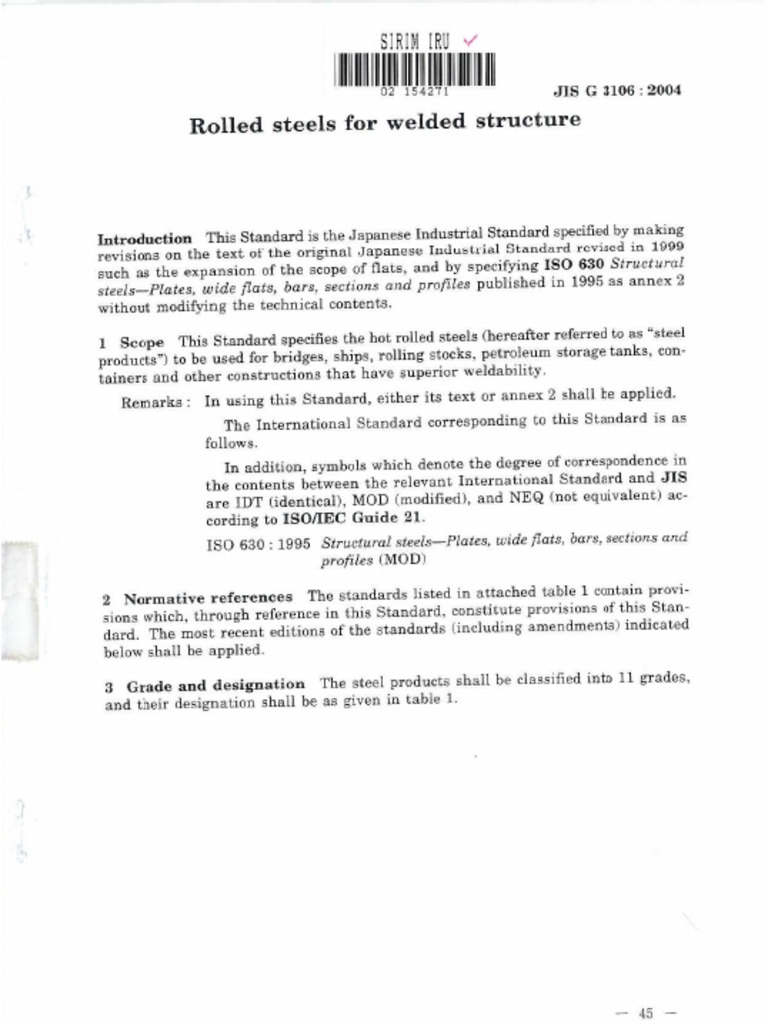 Jis G 3106 PDF | PDF
