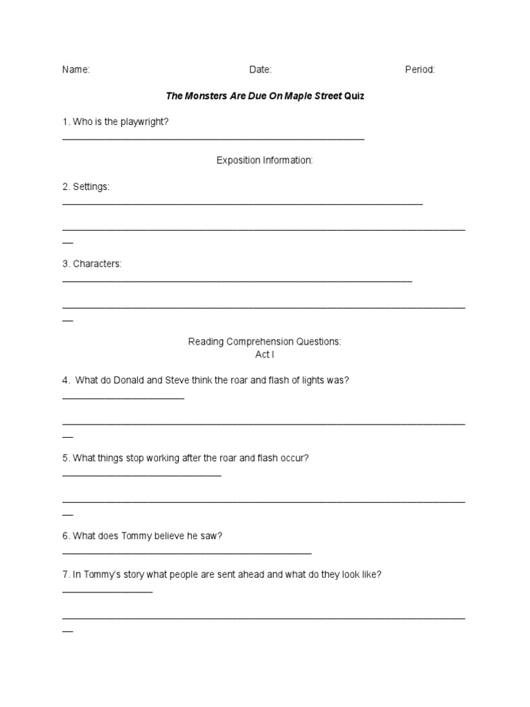 The Monsters Are Due On Maple Street Quiz | PDF