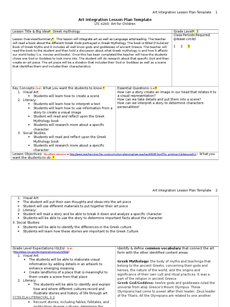 Art Integrated Lesson | PDF | Greek Mythology | Lesson Plan