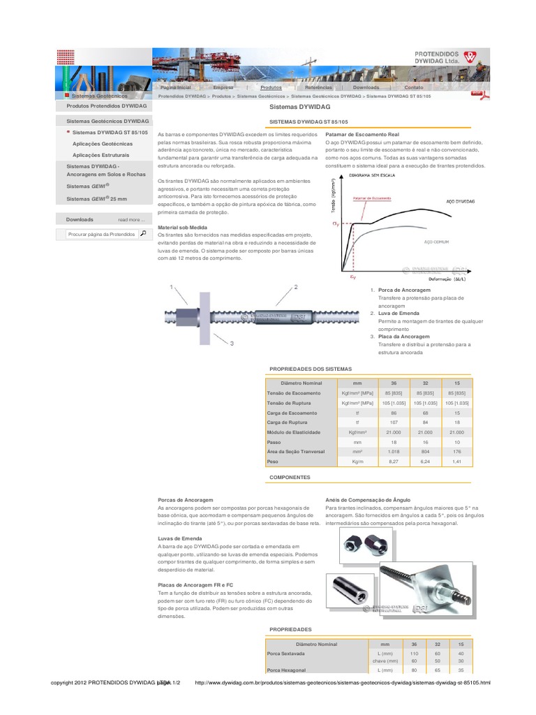 PROTENDIDOS DYWIDAG Sistemas DYWIDAG ST 85 105 | PDF | Estresse ...